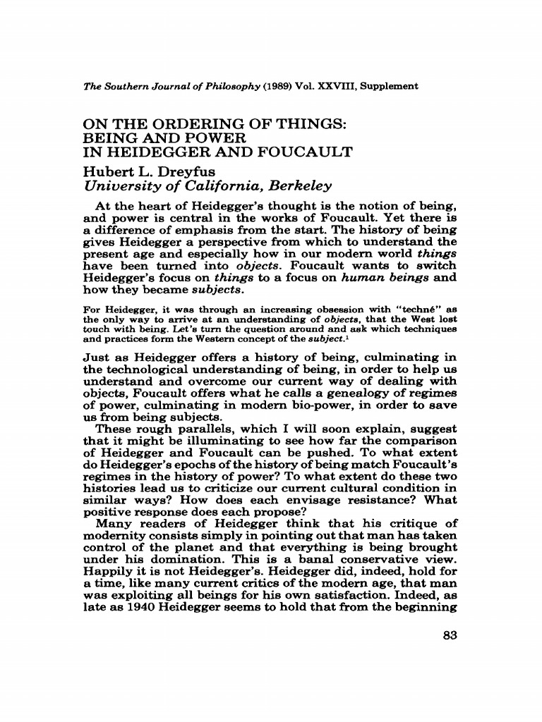 Being and Power in Heidegger and Foucault | PDF | Martin Heidegger ...
