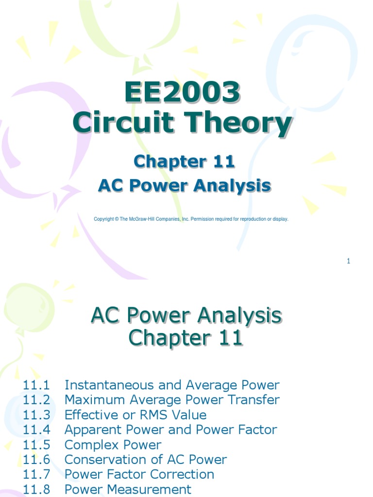 EE2003 Circuit Theory: AC Power Analysis | PDF | Ac Power | Power (Physics)