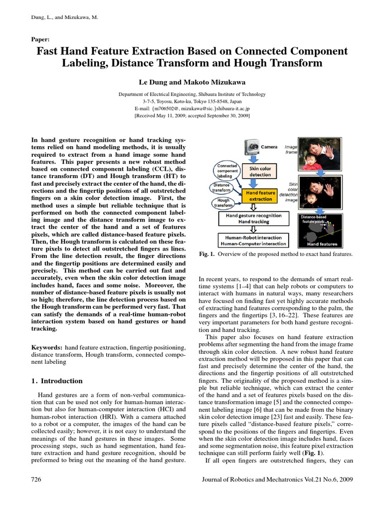 Fast Hand Feature Extraction Based On Connected Component Labeling, Distance Transform and Hough ...