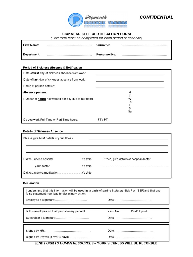 Sickness Self-Certification Form | PDF