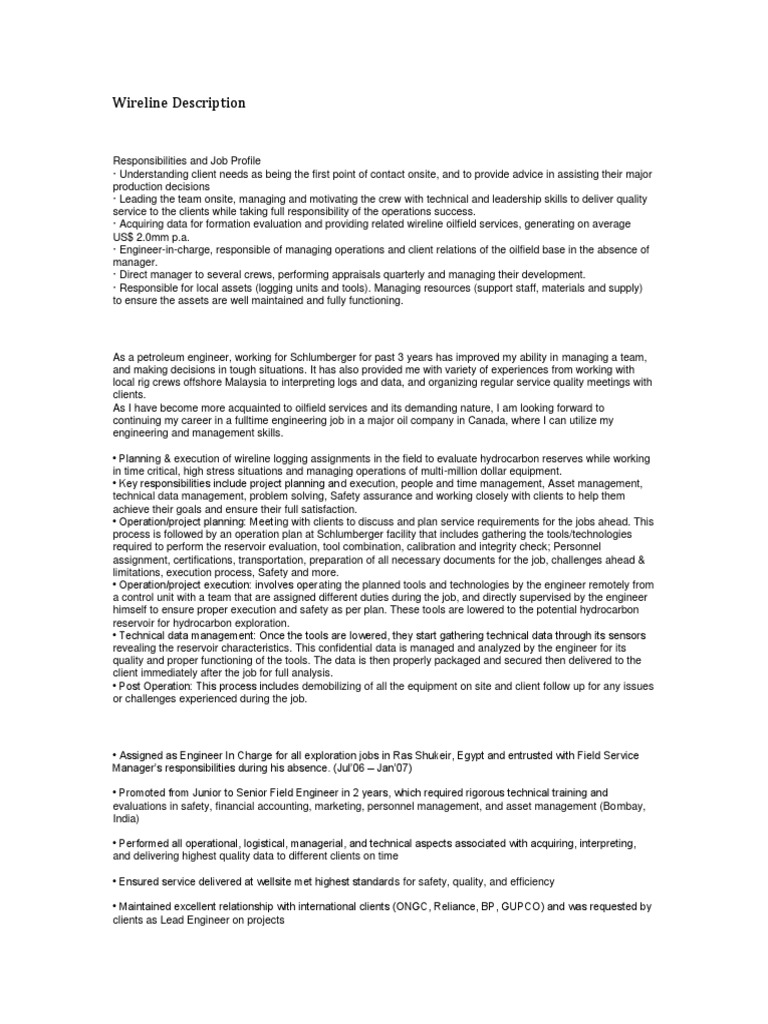 Open Hole Wireline Job Description | PDF | Engineer | Safety
