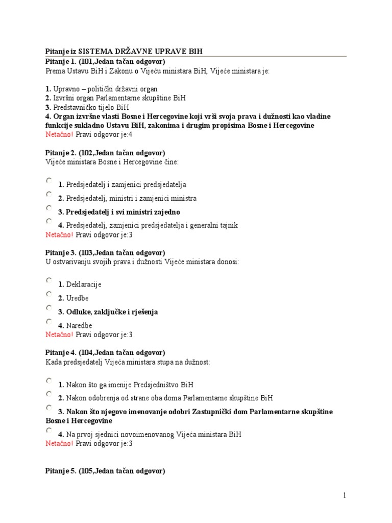 Sistem Drzavne Uprave BIH | PDF