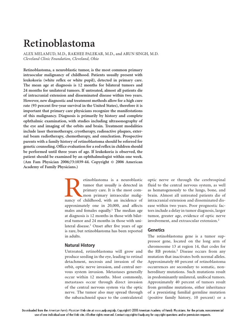Retinoblastoma: Alex Melamud, M.D., Rakhee Palekar, M.D., and Arun ...