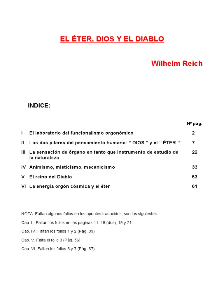 Wilhelm Reich El Eter Dios y El Diablo | PDF