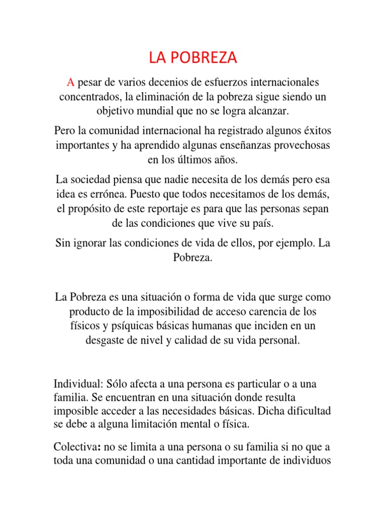 La Pobreza | PDF | Pobreza | Pobreza e indigencia