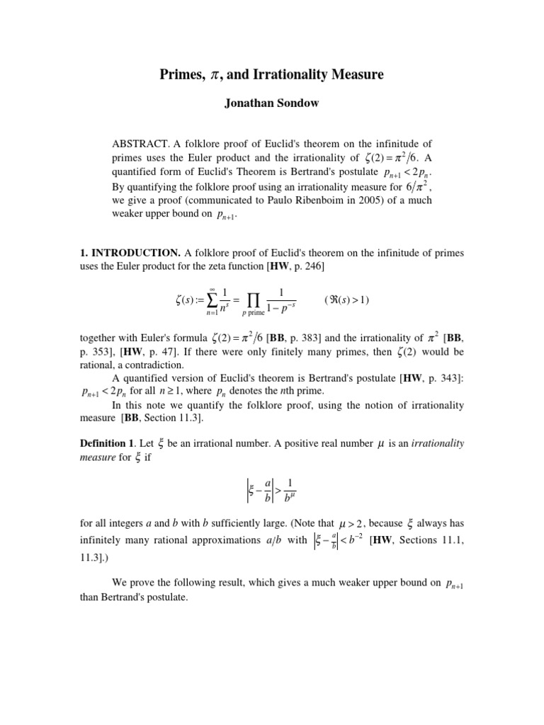 Primes Pi and Irrationality Measure | PDF | Prime Number | Pi