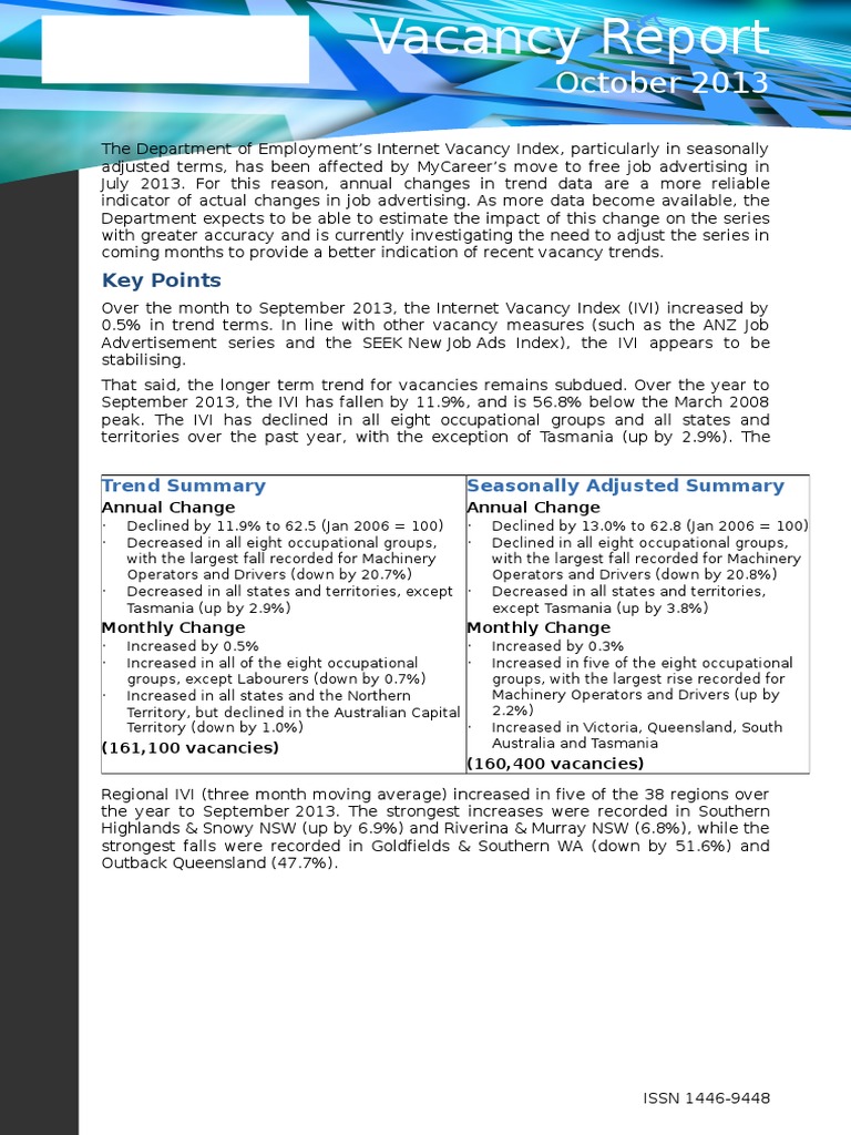 Vacancy Report October 2013 | PDF | New South Wales | States And ...