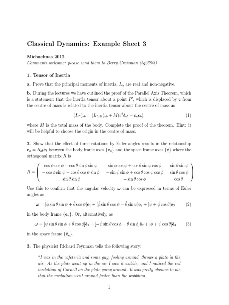 Classical Dynamics: Example Sheet 3 | PDF | Trigonometric Functions ...