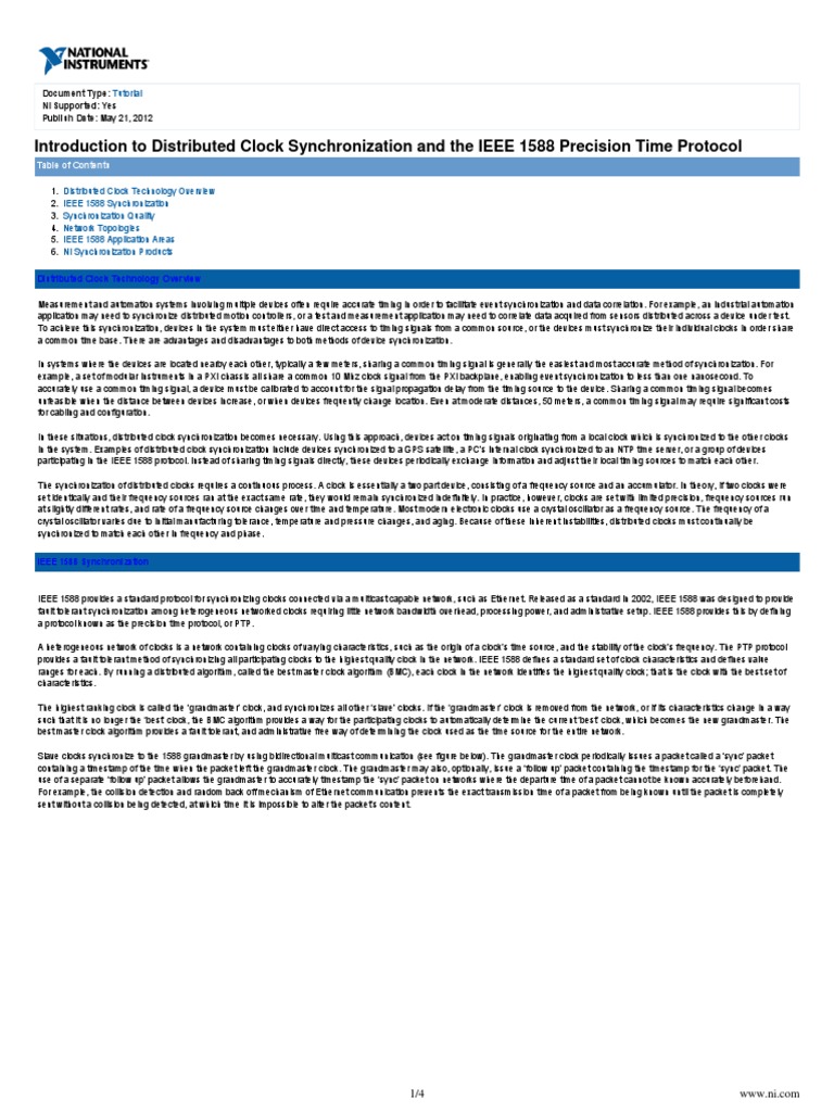 Introduction To Distributed Clock Synchronization and The IEEE 1588 Precision Time Protocol ...