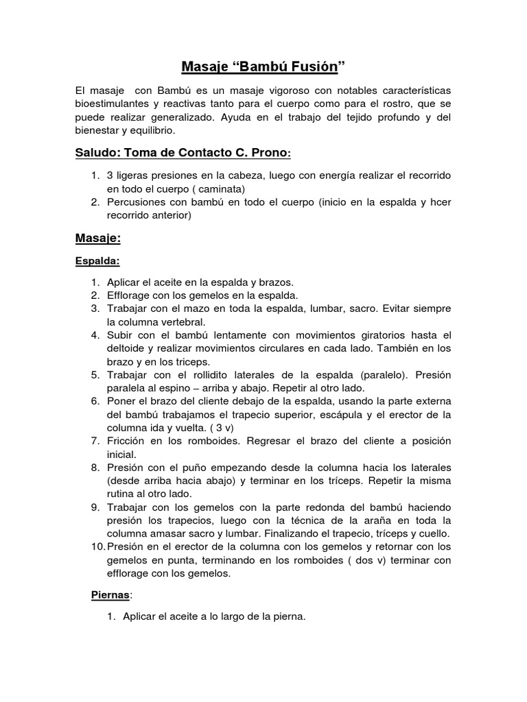 Masaje de Bambú Fusión: Técnica y Beneficios | PDF | Masaje | Sistema ...
