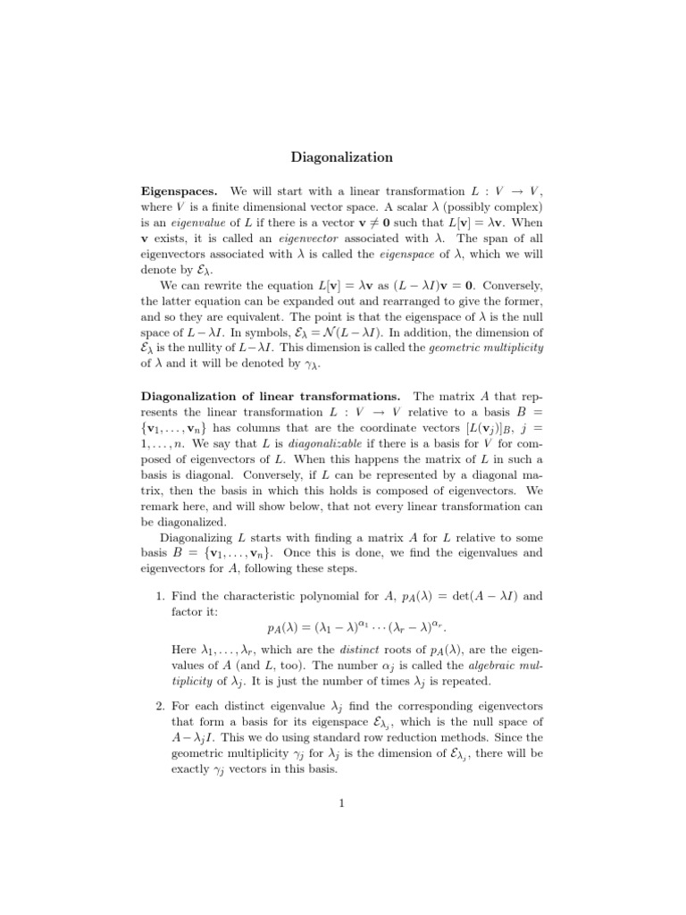 Diagonalization of Linear Transformations: Finding Eigenvalues, Eigenspaces, and Determining ...