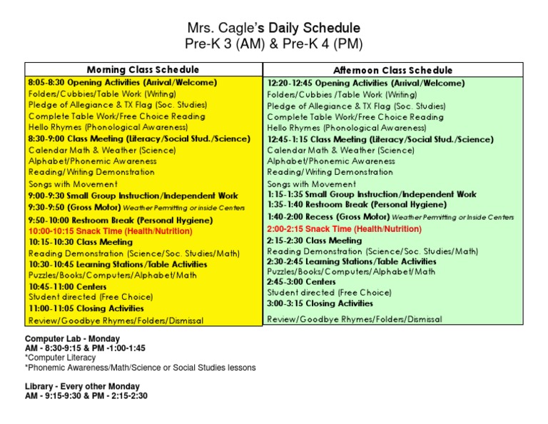 Daily Schedules Pre-K | PDF