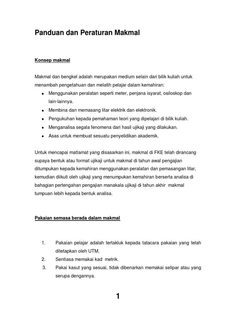 UTM FKE Panduan Dan Peraturan Makmal | PDF