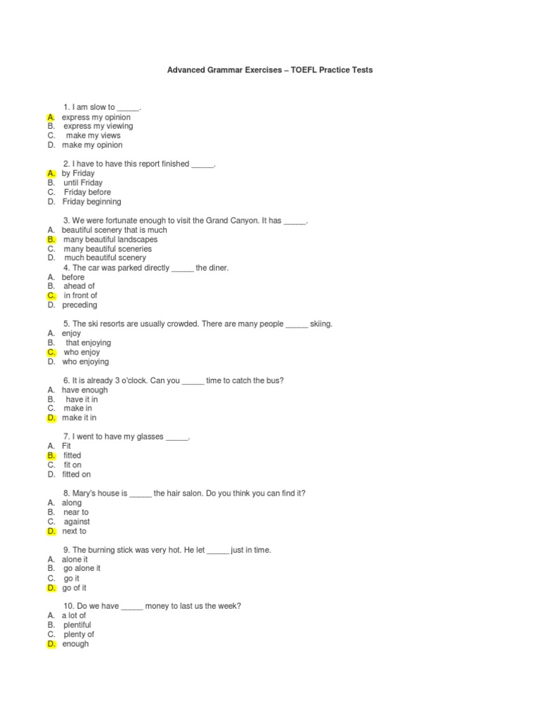 Advanced Grammar Exercises | PDF | Leisure