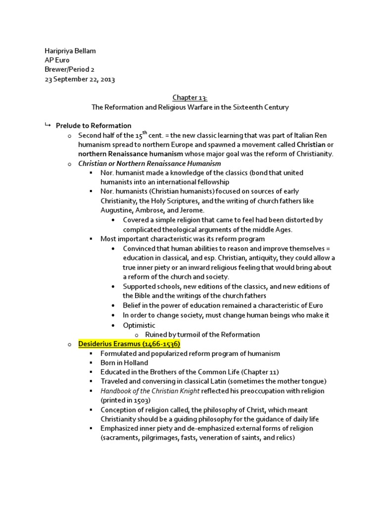 Chapter 13 AP Euro Outline | PDF | Protestantism | Anabaptism