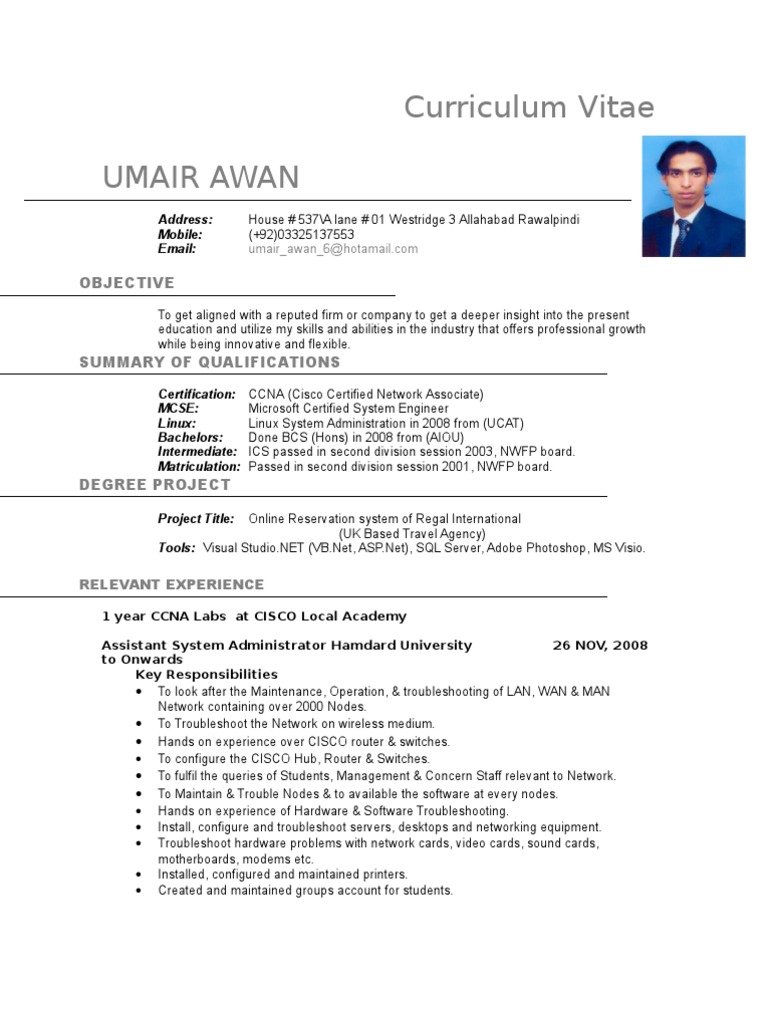 CV Umair | PDF | Cisco Certifications | Computer Network