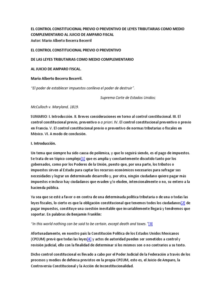 El Control Constitucional Previo o Preventivo | PDF | Constitución | Legislación