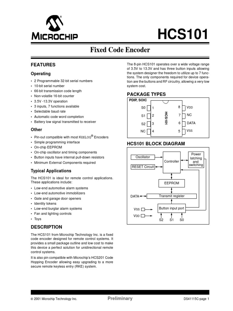 IC HCS101 Datasheet | PDF | Pic Microcontroller | Transmitter