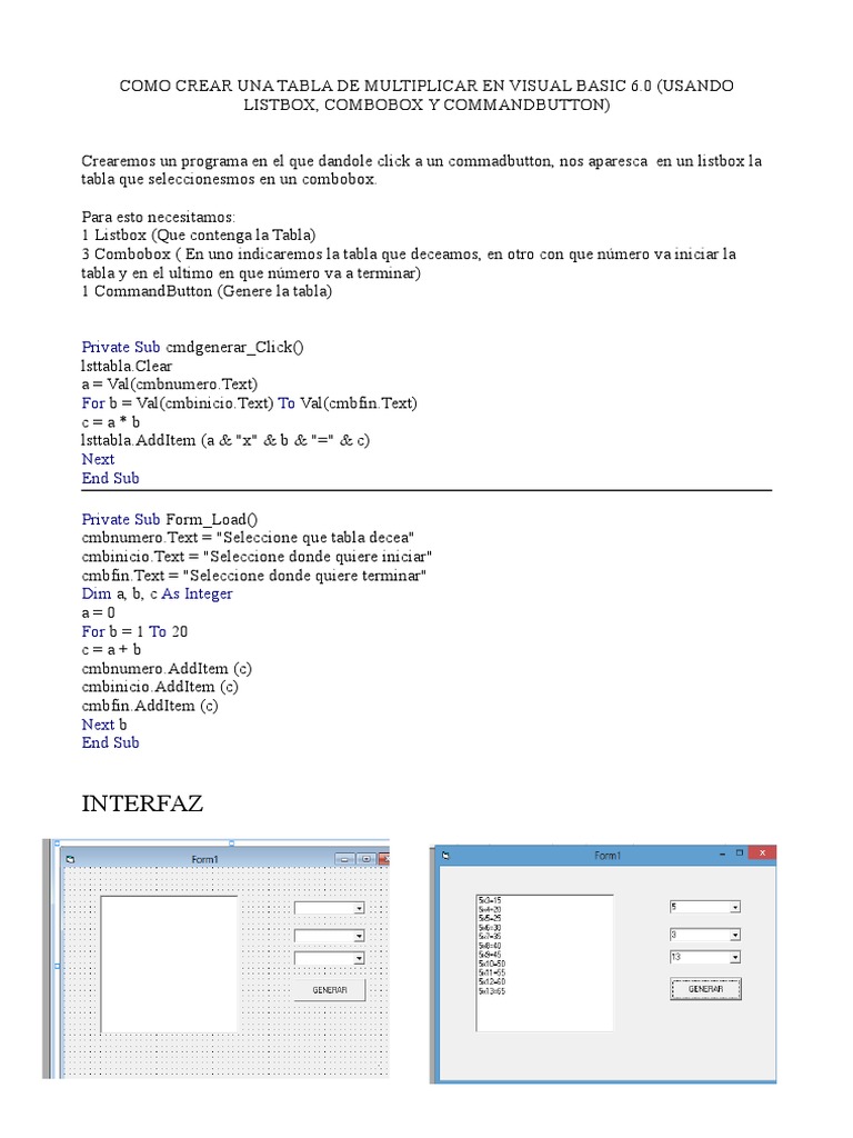 Tabla de Multiplicar en Visual Basic 6.0 | PDF