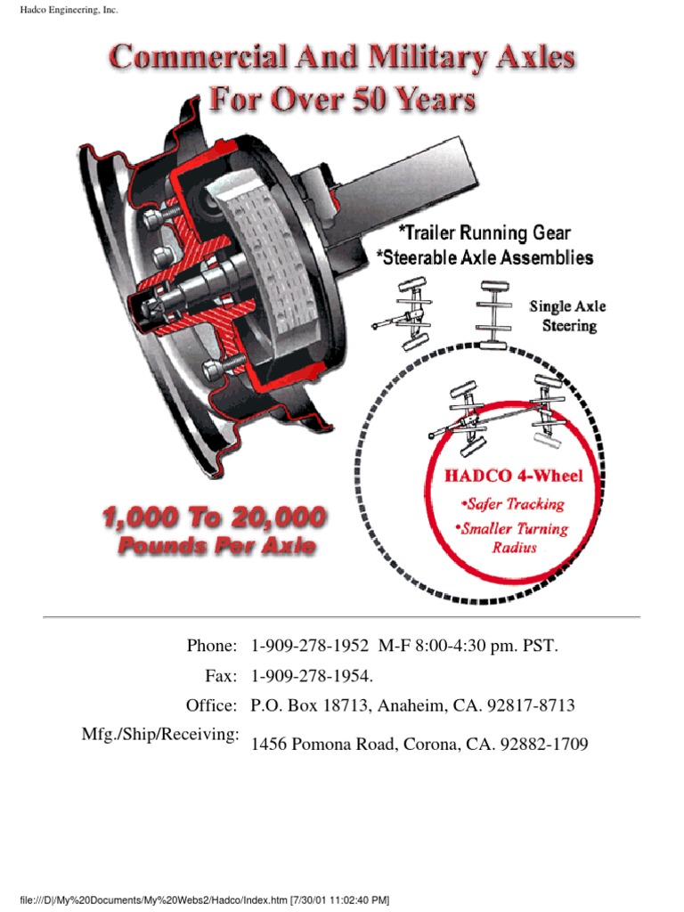 Hadco Engineering Catalog 2001 PDF | PDF | Axle | Tire