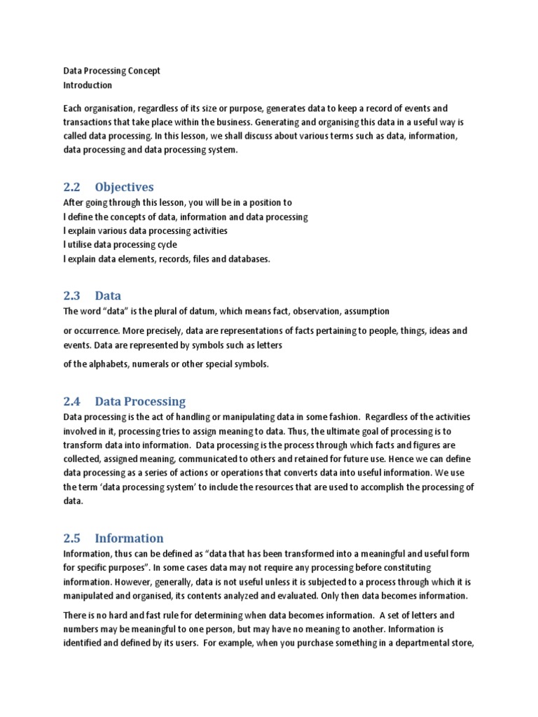 Data Processing Concept | PDF | Data | Input/Output