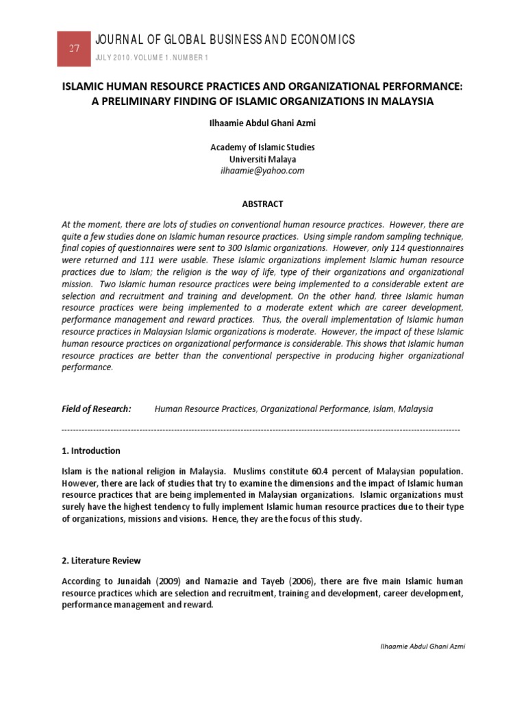 Islamic Human Resource Management Practices | PDF | Employment | Human ...