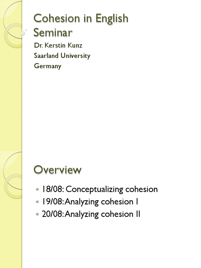 Cohesion in English Seminar - PPT | PDF