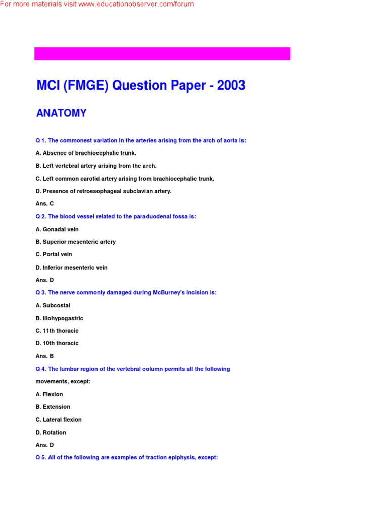 MCI FMGE Previous Year Solved Question Paper 2003 | PDF | Hepatitis ...