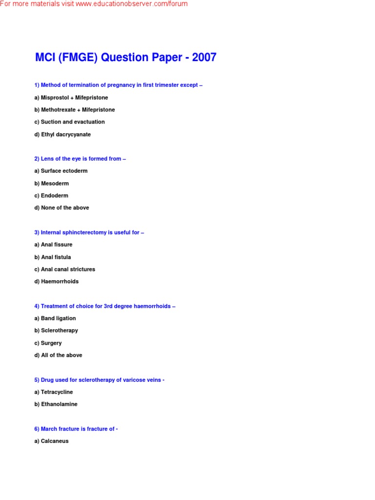 MCI FMGE Previous Year Solved Question Paper 2007 | Chronic Obstructive ...