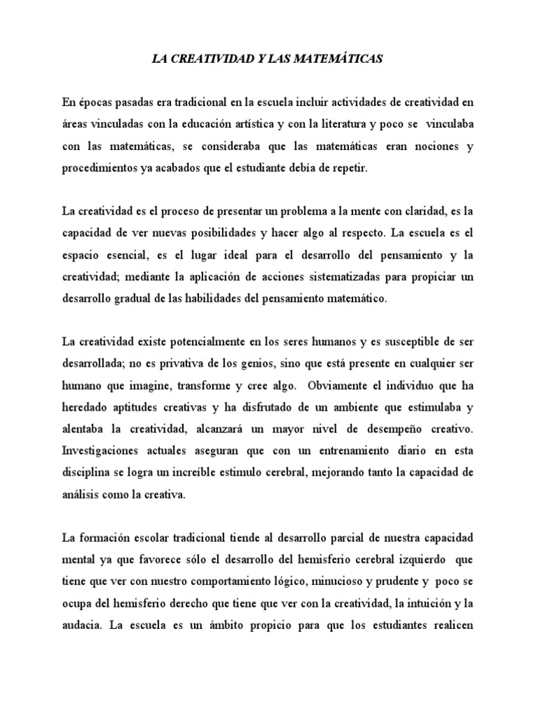 La Creatividad y Las Matemáticas | PDF
