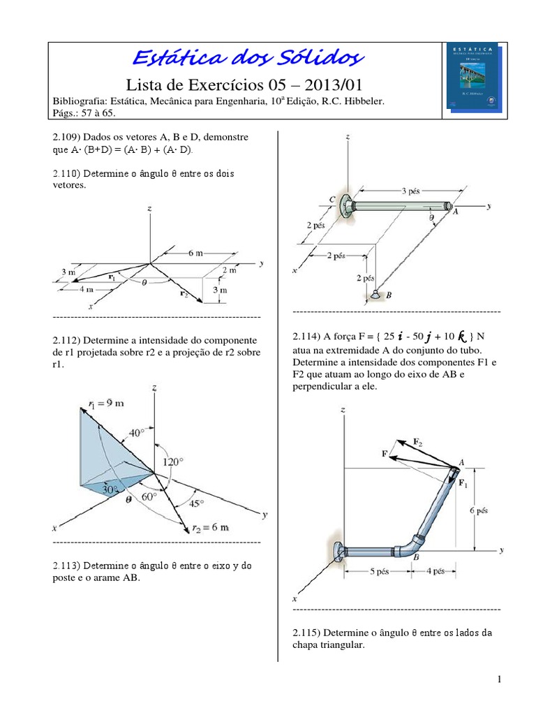 Estatica Dos Solidos - Lista 5 | PDF | Vetor euclidiano | Física ...