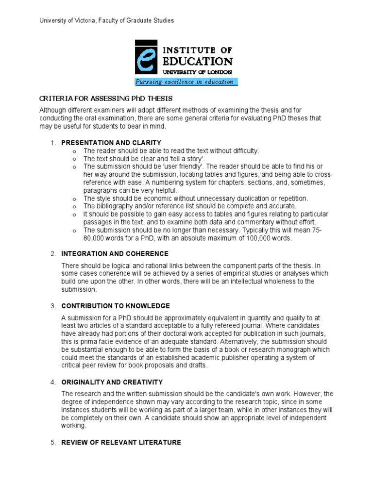 PhD Thesis Evaluation Criteria Guide | PDF | Thesis | Doctor Of Philosophy