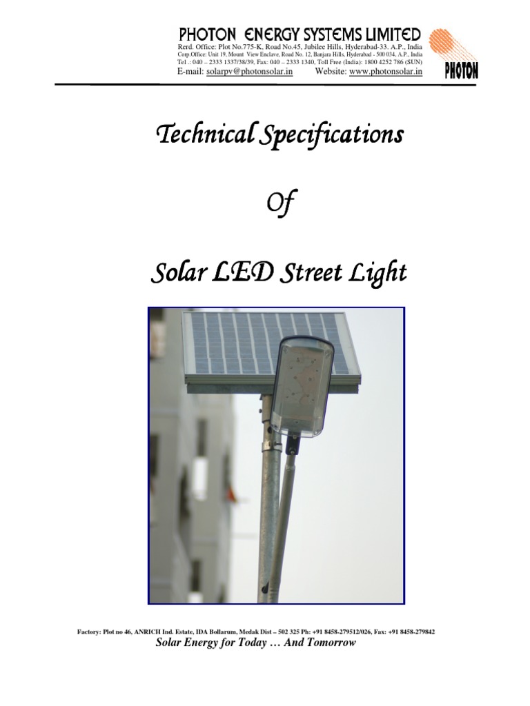 Solar LED Street Light - Technical Specs | PDF | Street Light | Solar Panel