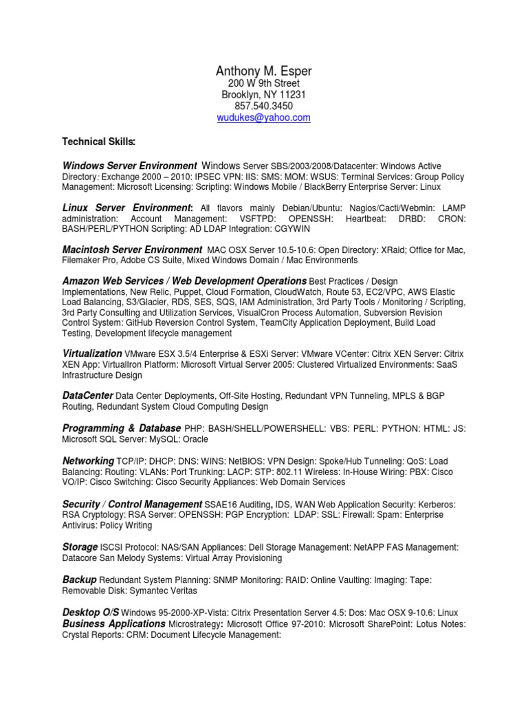 Tony Resume 2013 | PDF | Technical Support | Cloud Computing