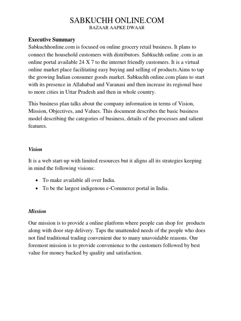 Executive Summary: Vision | PDF | Sales | Retail