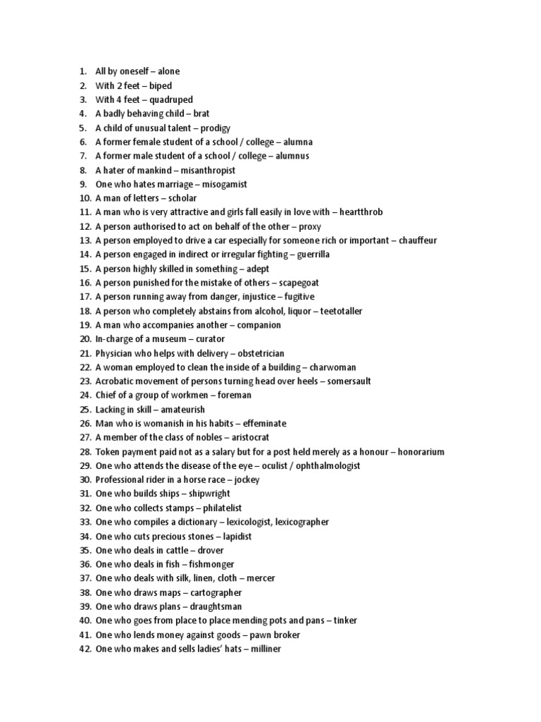 One Word Substitutes - Types of Persons | PDF | Social Science | Home ...