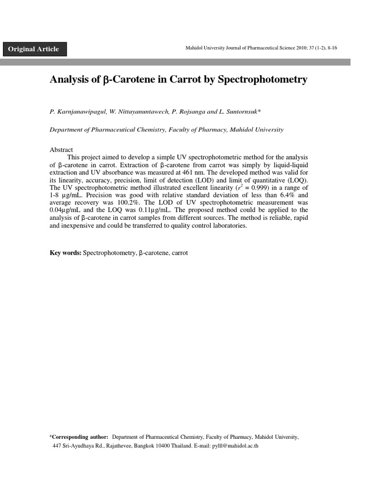 Beta - Carotene Extraction | PDF | Spectrophotometry | High Performance Liquid Chromatography