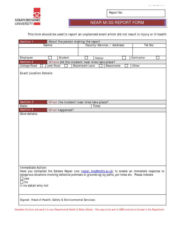Near Miss Report Form - tcm44-35771 | PDF