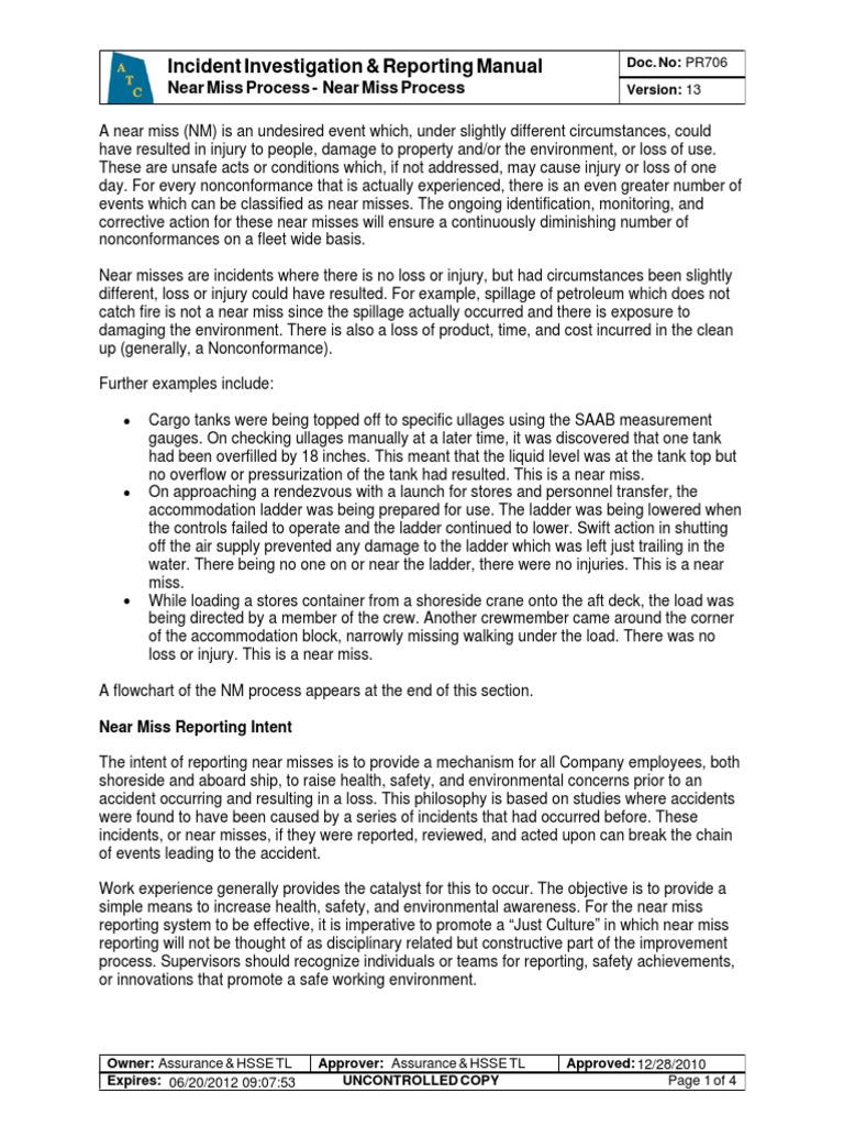 Near Miss Reporting Process | PDF