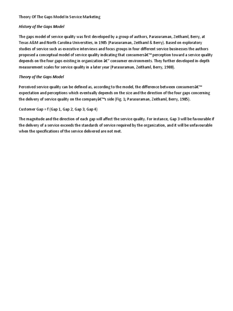 Theory of The Gaps Model in Service Marketing | PDF | Conceptual Model ...