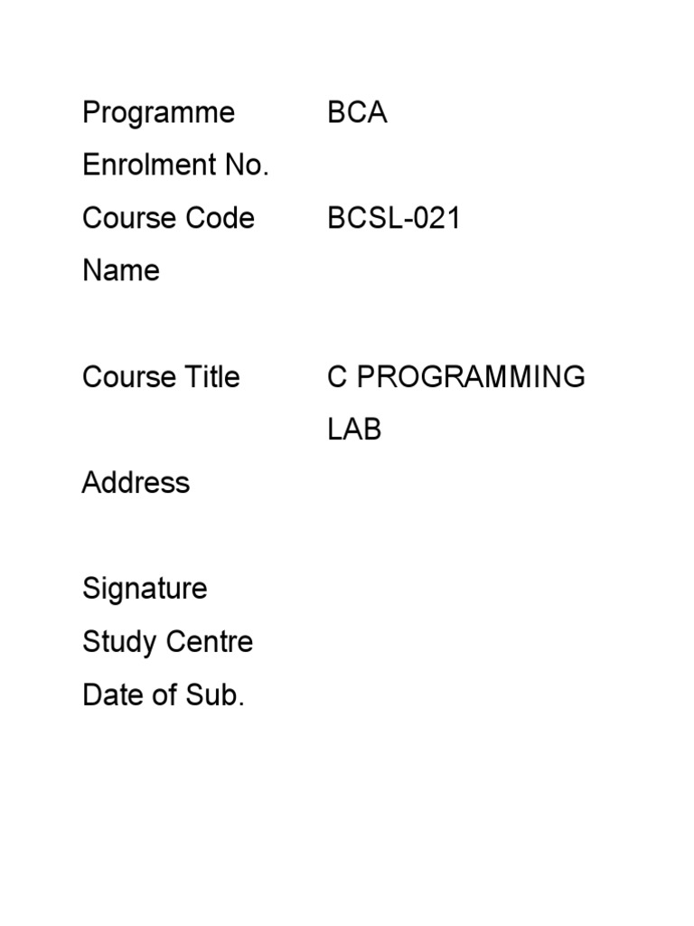 BCA C Programming Lab Enrolment Form | PDF