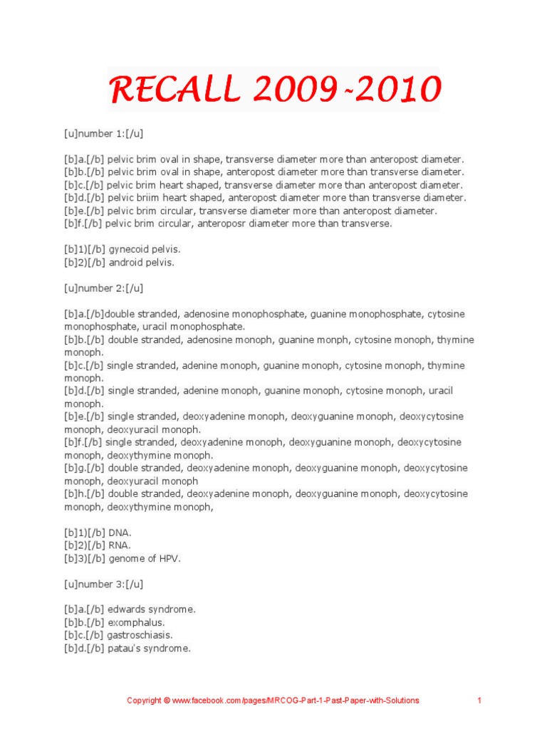 4-Mrcog Part-1 Past Papers Recall 2009-2010 | PDF | Childbirth ...