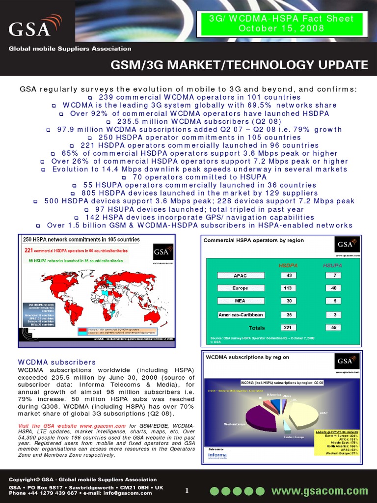 3G WCDMA Fact Sheet PDF | PDF | High Speed Packet Access | Lte (Telecommunication)