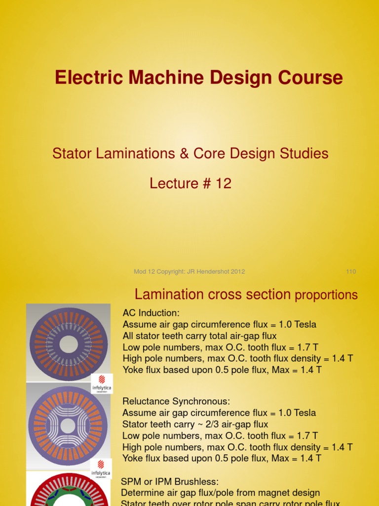 Lecture12 - Stator Laminations & Core Design Studies | PDF | Components | Force
