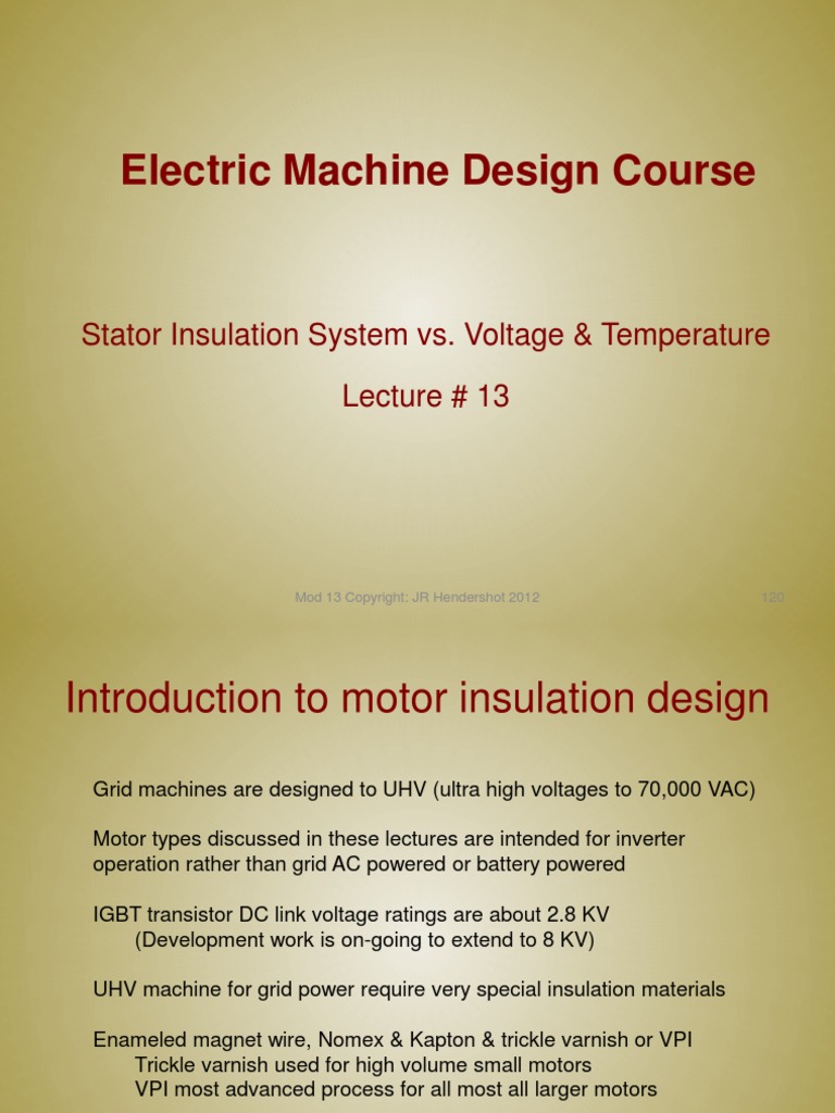 Lecture13 - Stator Insulation System vs. Voltage & Temperature | PDF ...