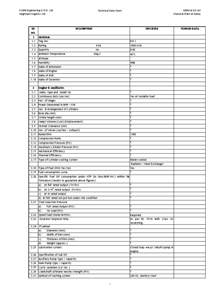 Data Sheet-DG Set_Rev 0 | Engines | Machines
