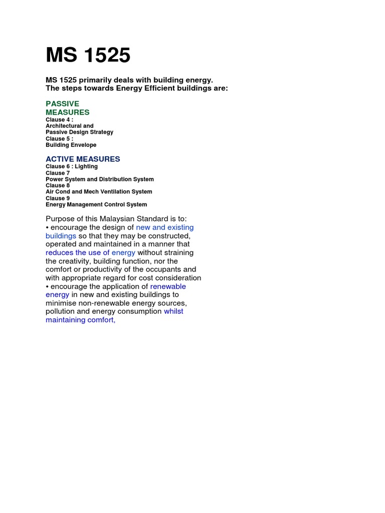 MS 1525 Primarily Deals With Building Energy. The Steps Towards Energy ...