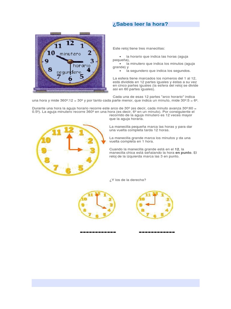 Cómo leer un reloj analógico | PDF | Reloj | Science