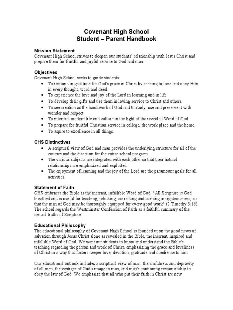 Coveant High School Student - Parent Handbook | PDF | Academic ...