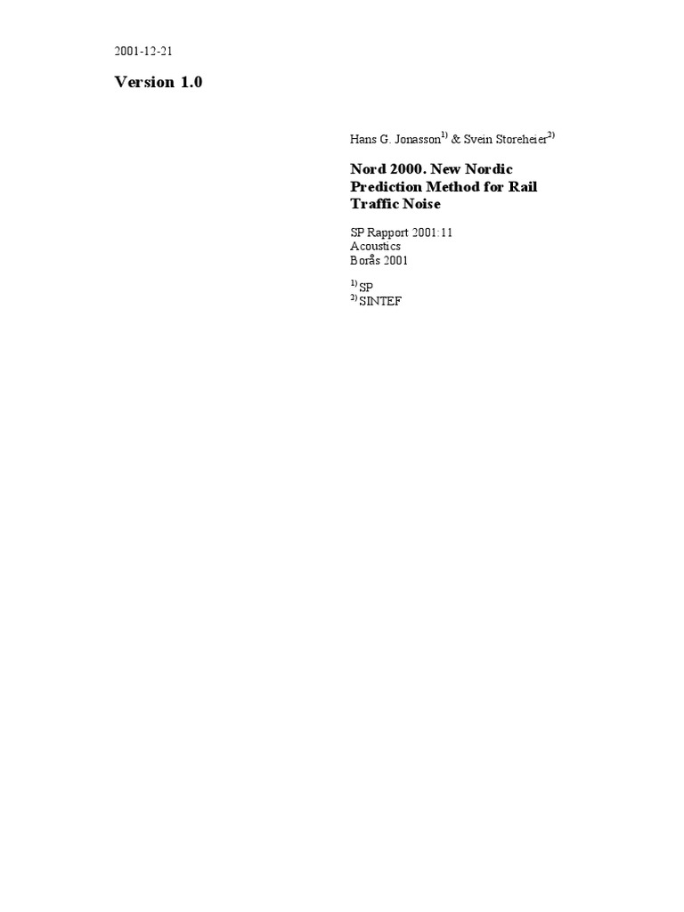 Nord 2000: Rail Traffic Noise Prediction | PDF | Surface Roughness | Train